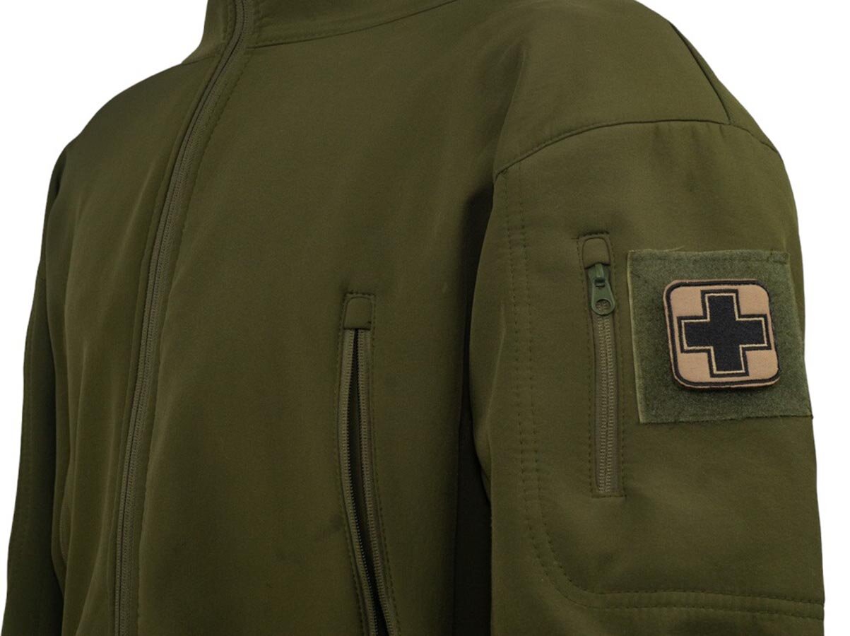 Шеврон на липучке Strike "Черный крест медика" 5см, тан