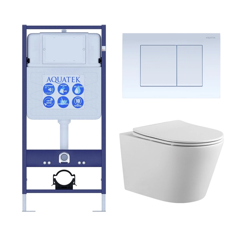 Унитаз с инсталляцией 4в1 Aquatek Вега-009, с прямоугольной кнопкой в комплекте