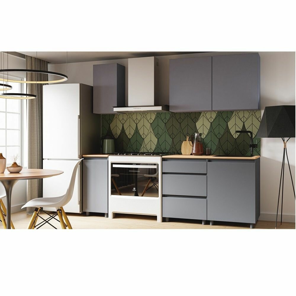 Кухонный гарнитур (кухня) Денвер 1.6 м Графит серый/Дуб сонома ЛДСП для дома, дачи 1600х600х2142 мебельный РАЙ