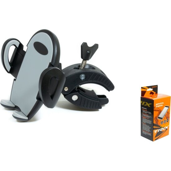 Держатель Trix мобильного телфона , максимальная ширина 95мм, крепление на руль, пластиковый, серо-черный