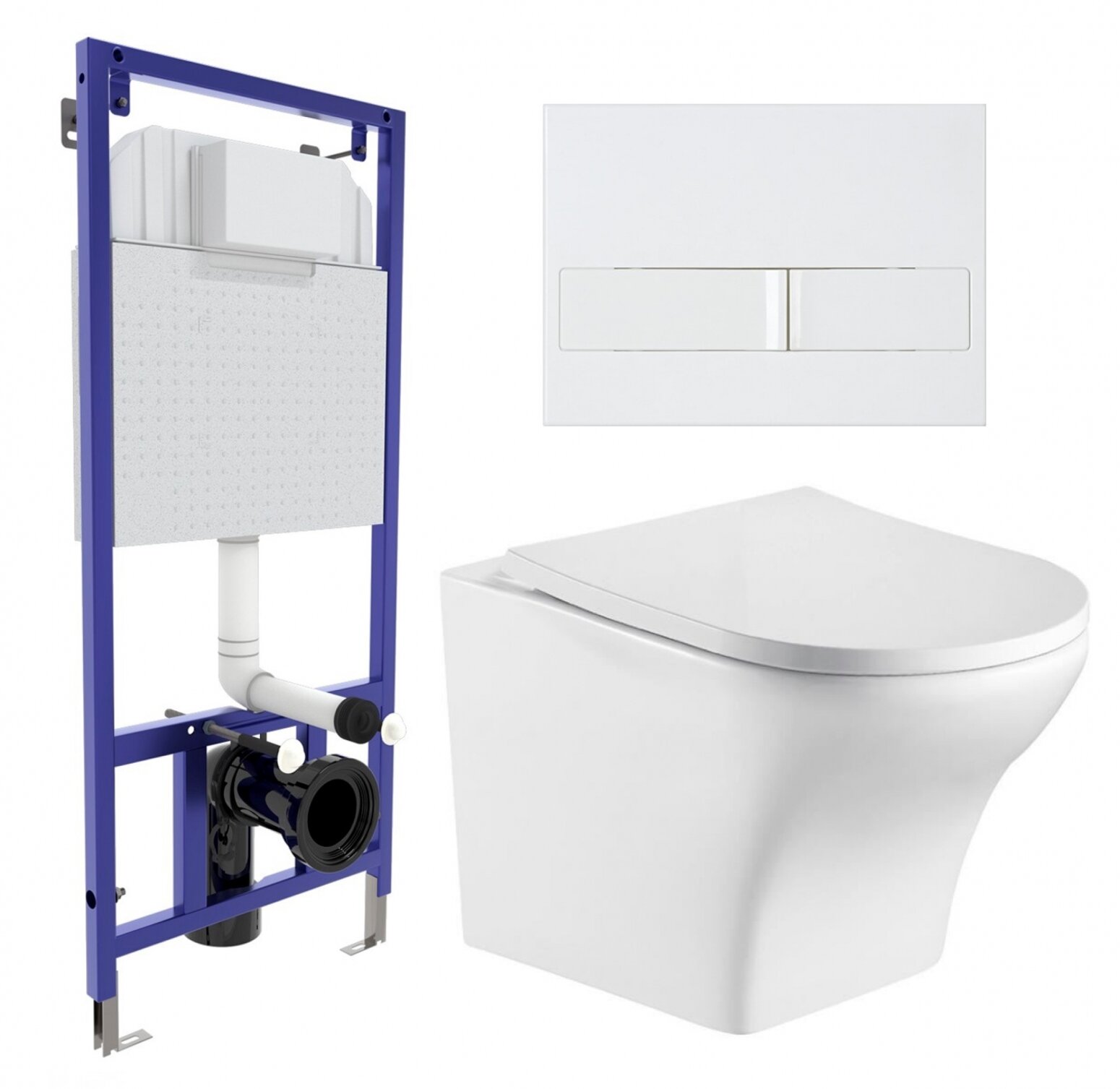 Комплект 3 в 1 инсталляция Berges Wasserhaus Novum L1 + Подвесной унитаз WeltWasser Odenbach 004 GL-WT + кнопка белая