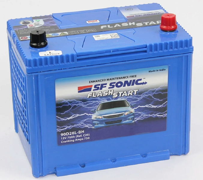 Аккумулятор автомобильный SF SONIC 90D26L 70Ah 730A ОП (260x173x225) D26L 260x173x225