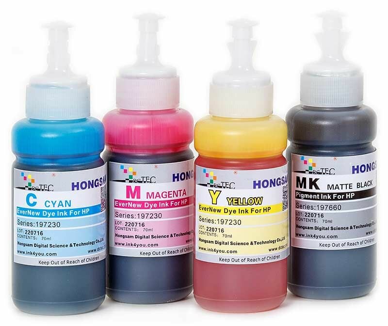 Набор чернил DCTec HP GT5810 пигментных и водорастворимых 4 цвета по 70 мл с дозаторами