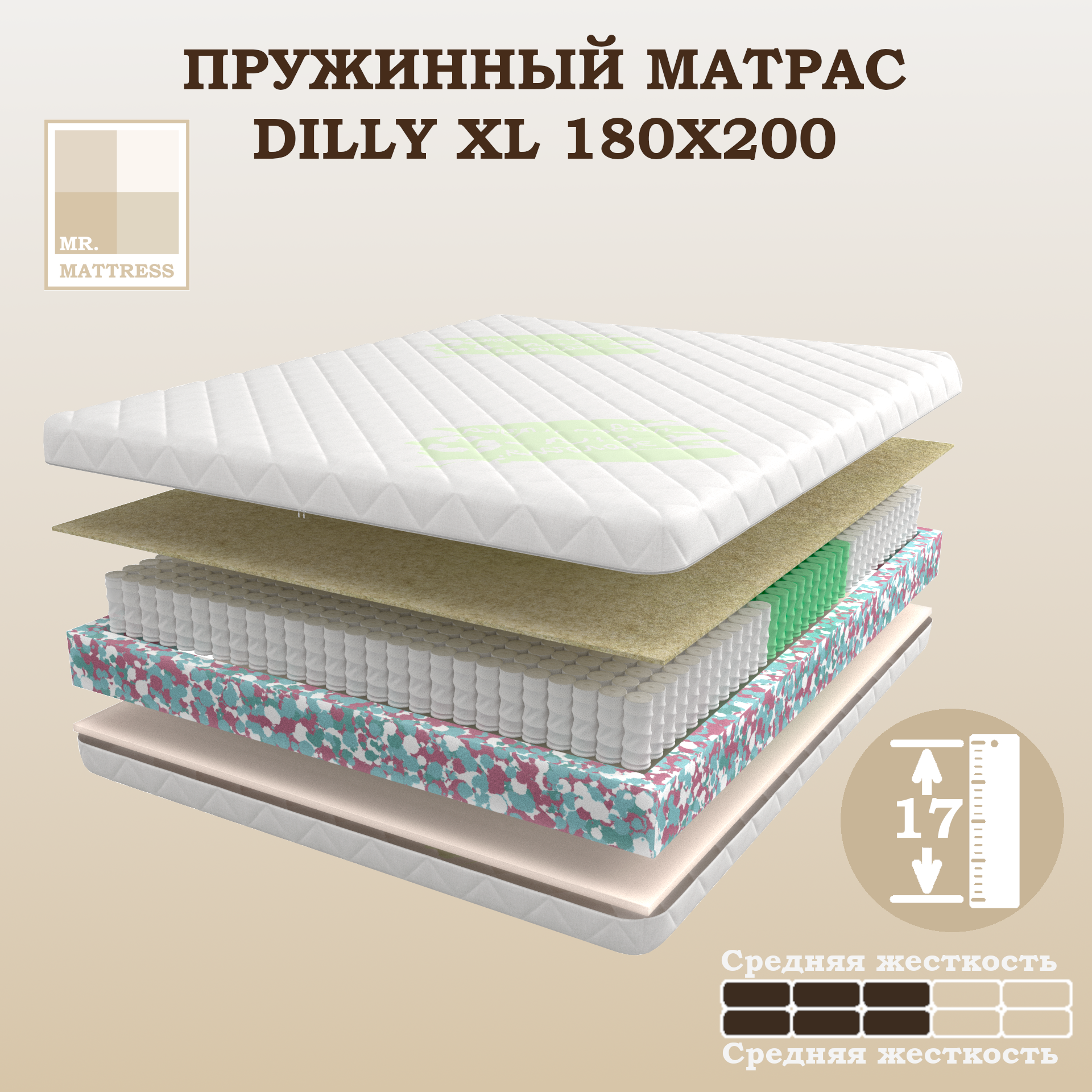 Пружинный матрас со съемным чехлом Mr. Mattress Dilly XL 180x200