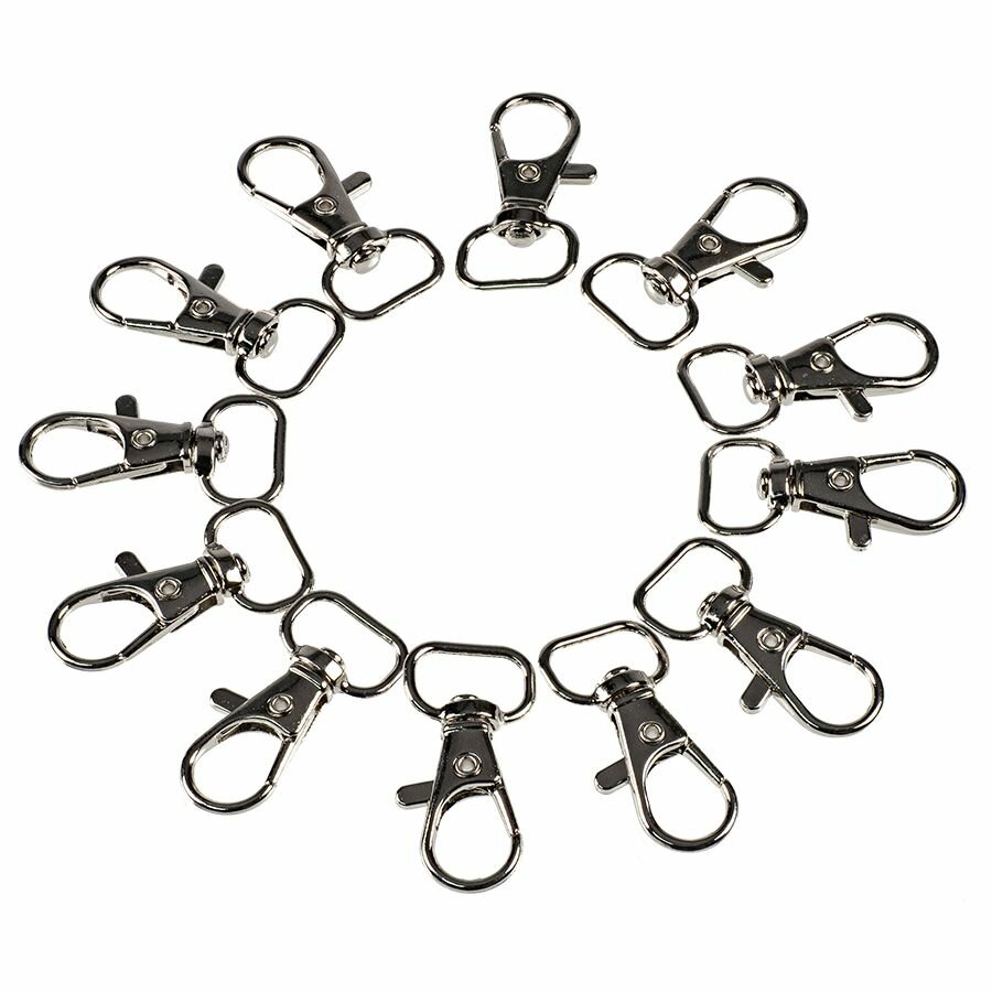 Карабин металлический для сумок и рукоделия 36 мм, никель (Ni), 12 шт.