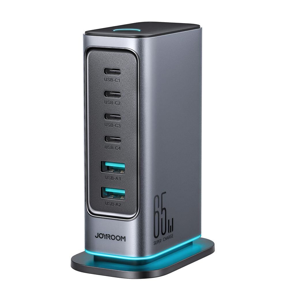 Сетевое зарядное устройство Адаптер Блок питания 65W GaN Multi-port PD 4Type-C USB-C+2USB настольный 1.5м темно-серый