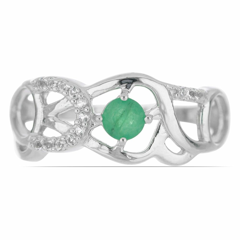 Кольцо, серебро, 925 проба, родирование, изумруд, циркон