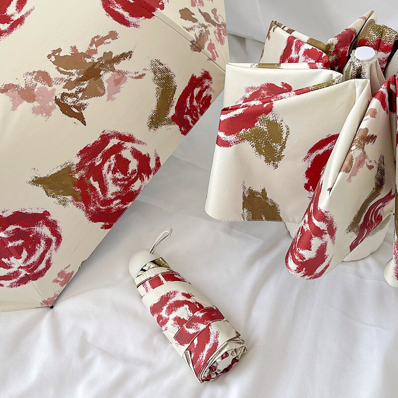 Японский и корейский автоматический зонт для женщин, свежий цветочный дизайн, зонт для защиты от солнца, двойное использование для солнца и дождя, черное покрытие, 50% off зонтов