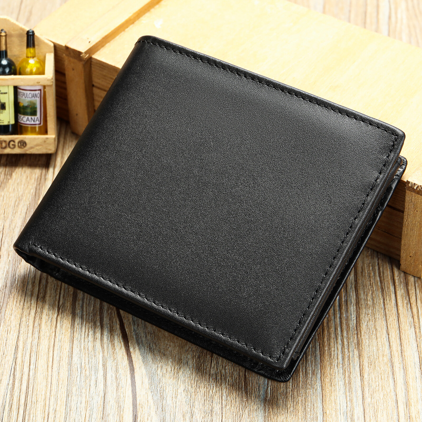 Мужской высококачественный кошелек из натуральной кожи, мягкий мужской кошелек, короткий мужской кошелек с защитой от кражи в стиле ретро, мужской кошелек из воловьей кожи первого слоя, false