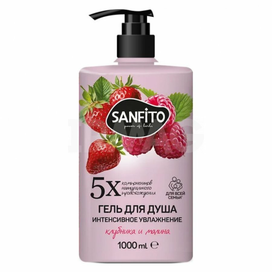 Гель для душа Sanfito Интенсивное увлажнение, клубника и малина, 1 л