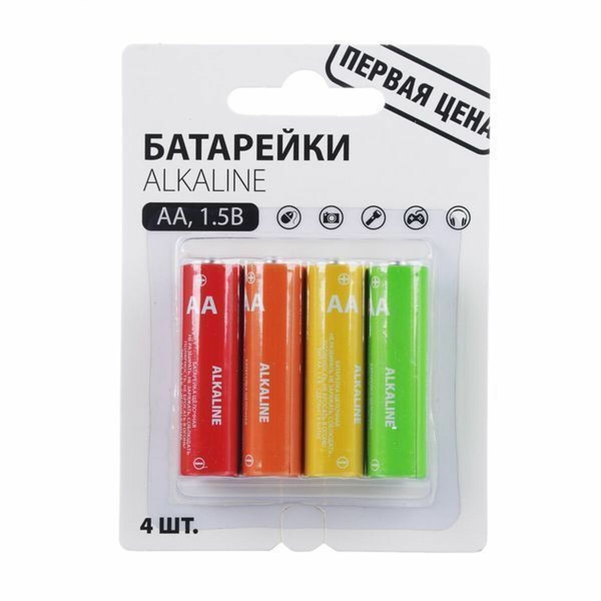 Батарейки 4шт, тип АA, "Alkaline" щелочная, BL Первая цена