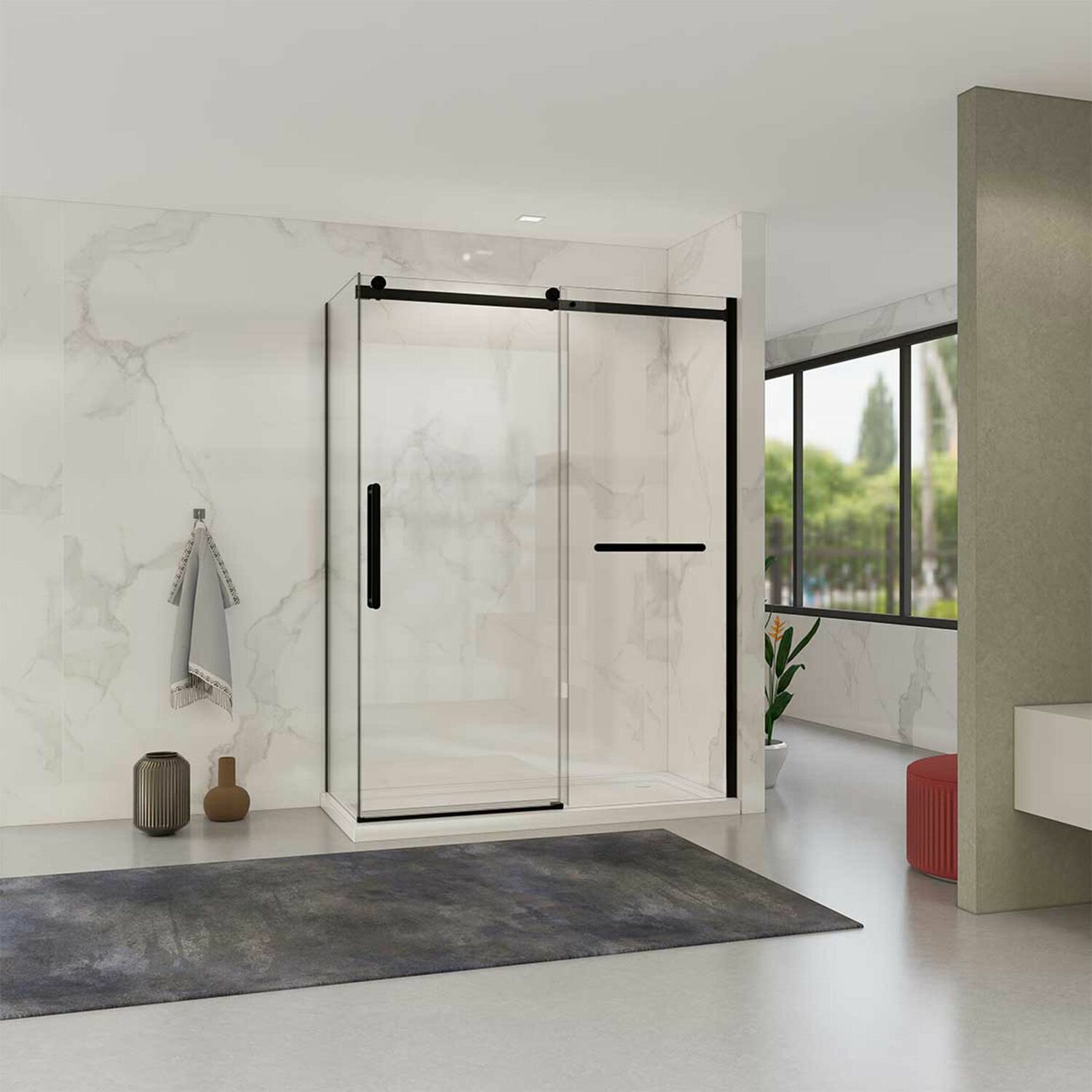 Душевой уголок Vincea Como Soft VSR-1CS8015CLB, 1500х800, черный, стекло прозрачное