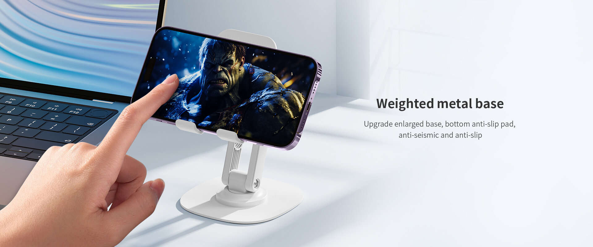 Подставка для телефона Recci Desktop Stand Carbon Steel, Base is 360, Белый, RHO-M20