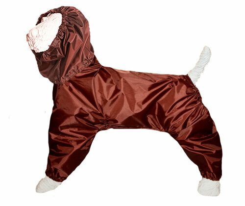 Комплект: Комбинезон-дождевик+Снуд (шапка) для КАВАЛЕР-КИНГ-ЧАРЛЬЗА-СПАНИЕЛЯ суки, повышенной прочности, цвет коричневый