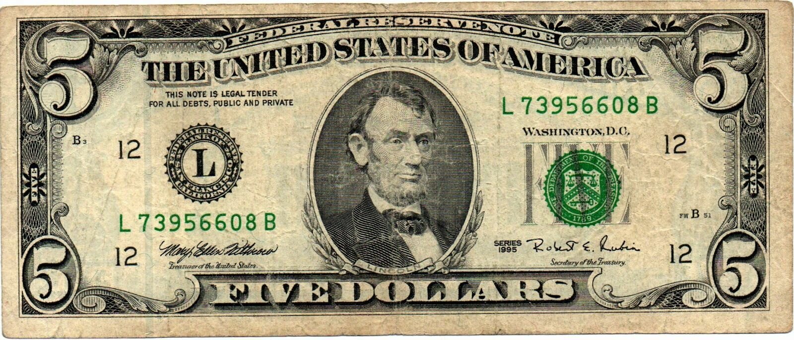 5 долларов 1995 год США 73956608