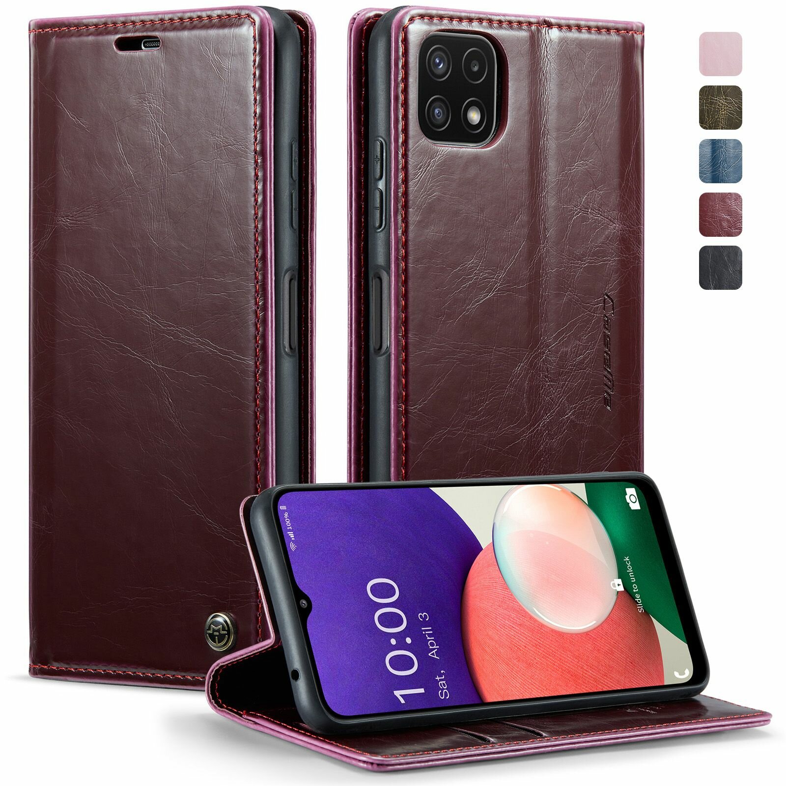 CaseMe Кожаный книжка чехол для Samsung Galaxy A22S 5G (Самсунг Галакси А22С 5Г) с визитницей из экокожи