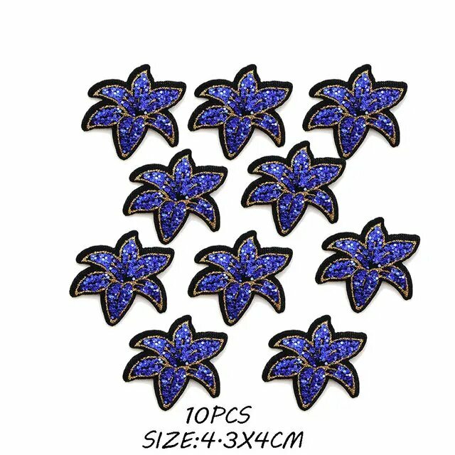 Набор из 10 блестящих нашивок с клевером 4 см Темно-синий, 10pcs