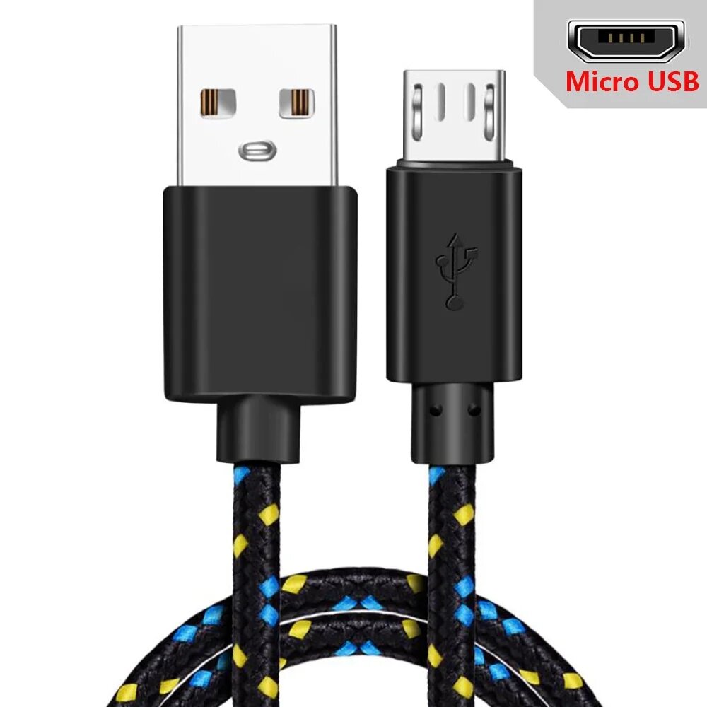 1/2 шт. кабель Micro USB 0,5/1/2/3 м, USB-кабель для синхронизации данных Синий, 3m, Black For Micro