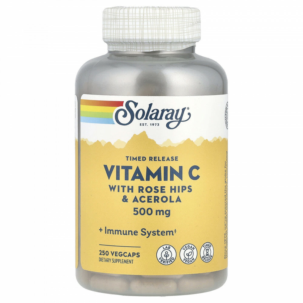 Solaray, витамин C с медленным высвобождением, 250 капсул VegCap