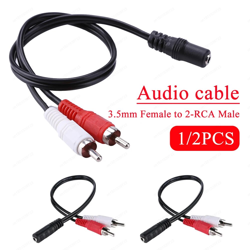 Аудиокабель 3,5 мм на 2 RCA красный белый 1PC