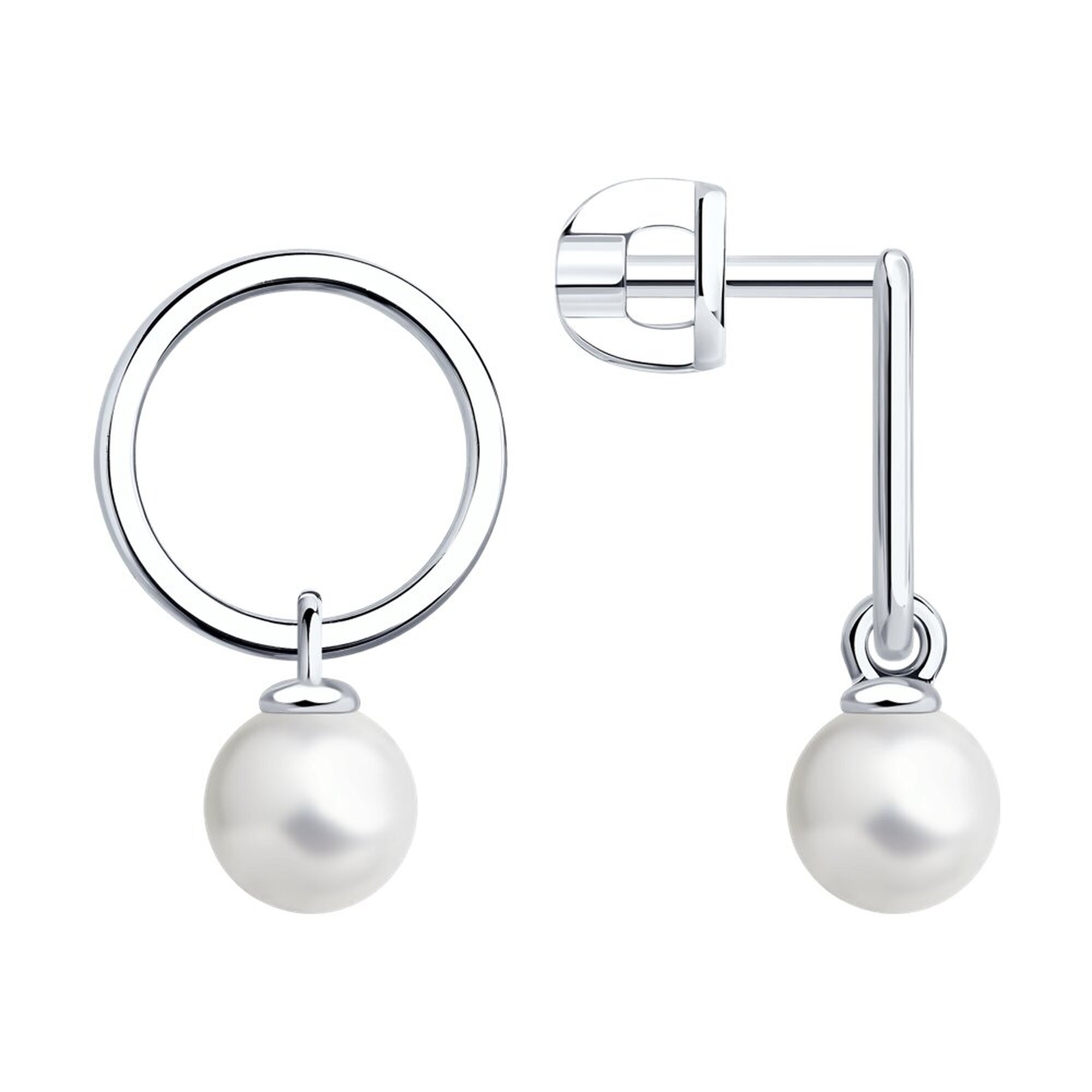 Серьги пусеты, серебро, 925 проба, родирование, жемчуг