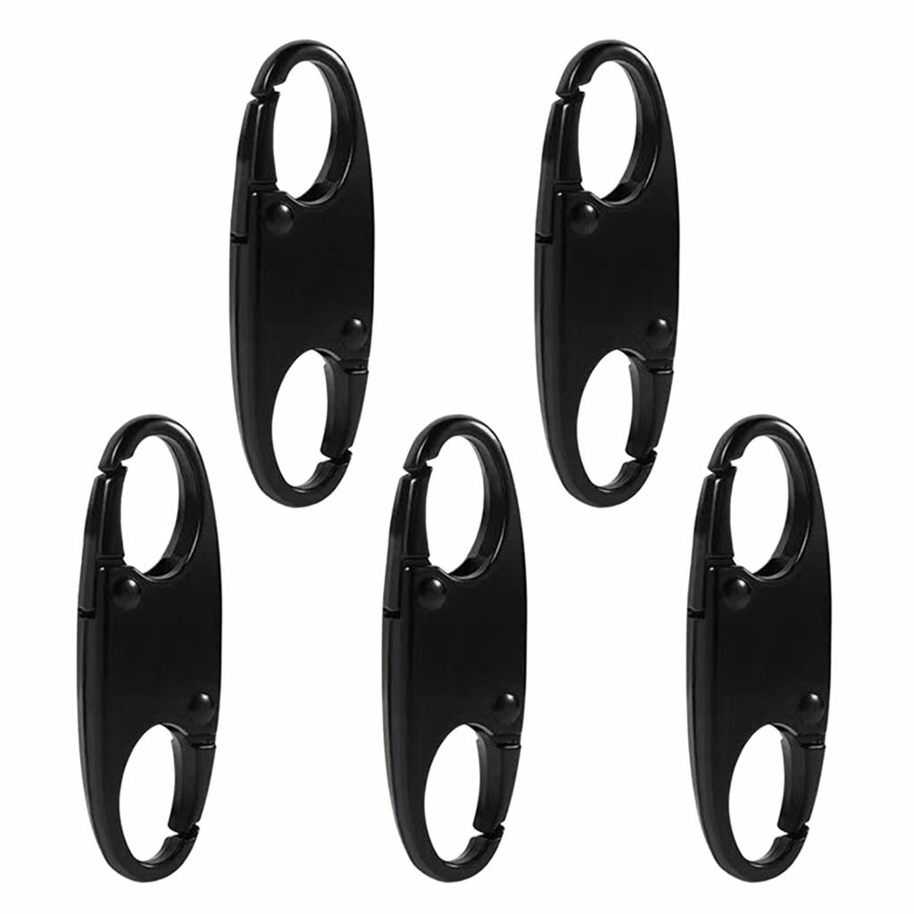 Карабин вспомогательный, Карабин скользящего замка для сумок и рюкзаков - черный, 5 штук