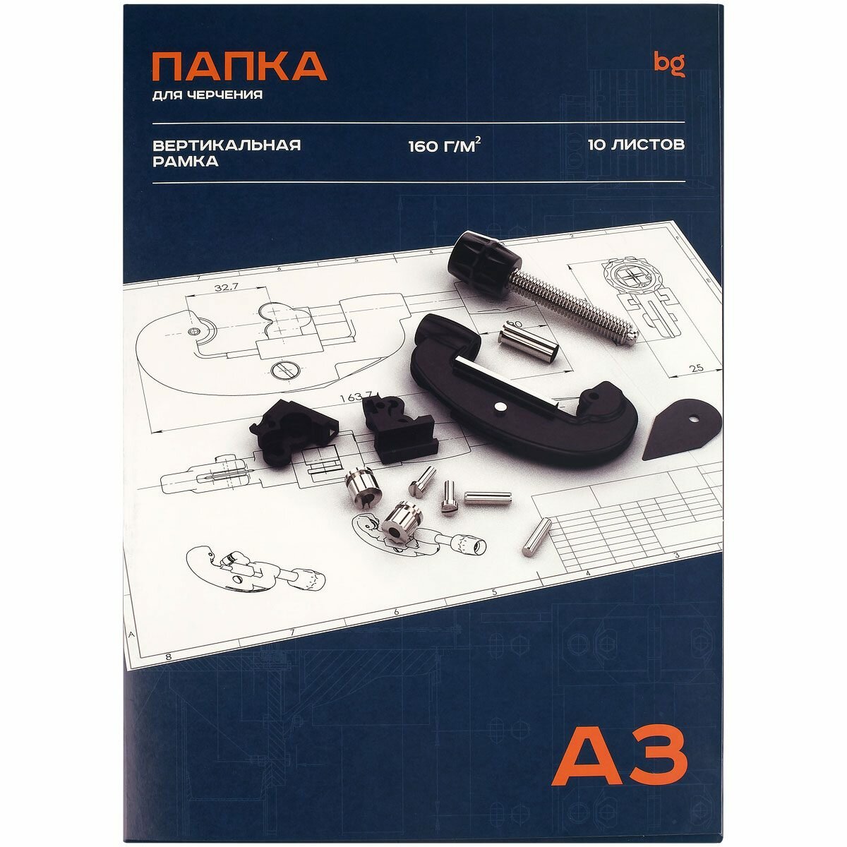 Папка для черчения А3, 10л BG (160 г/кв. м, вертикальная рамка) (Пч10А3в_58477)