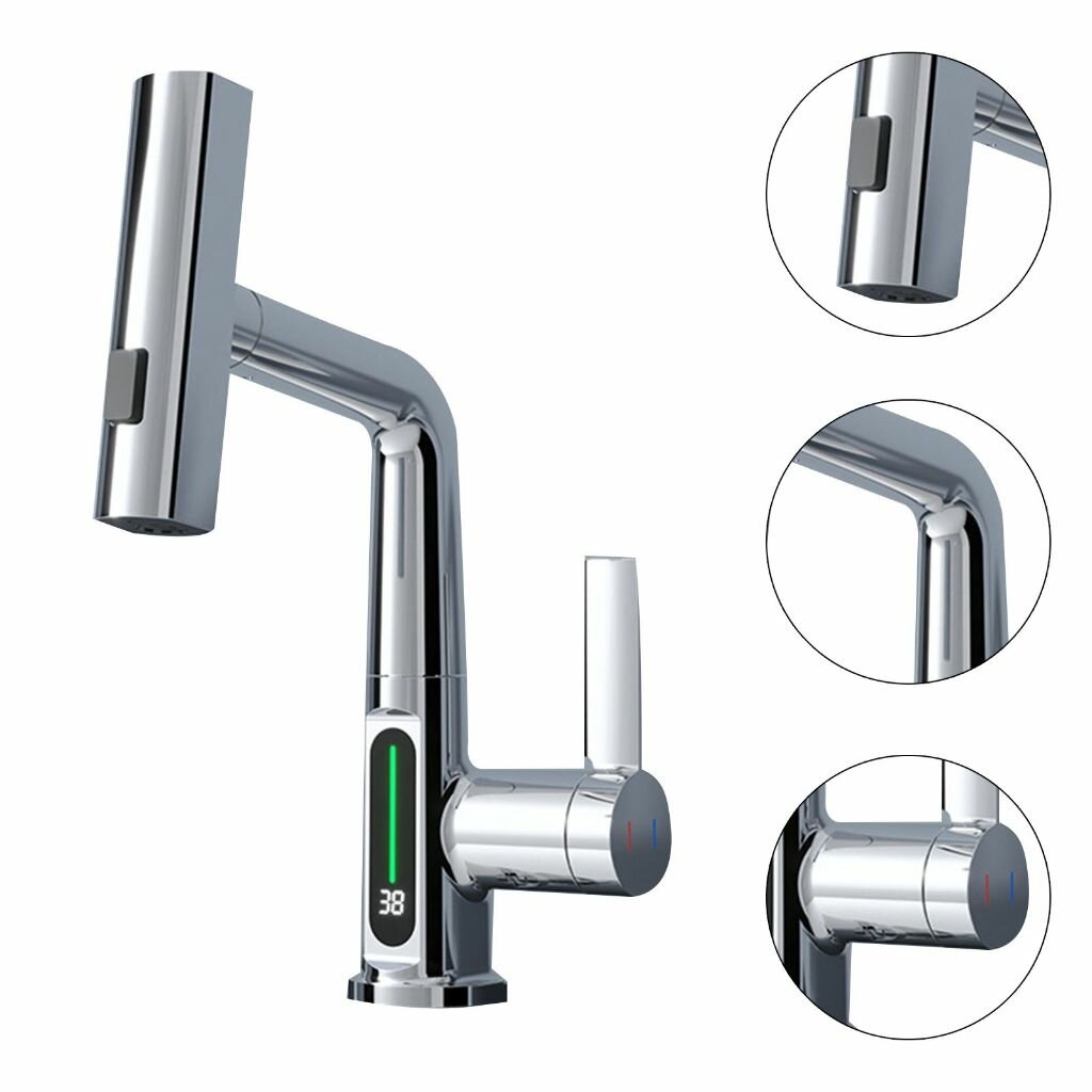 Цифровой смеситель для раковины с термометром