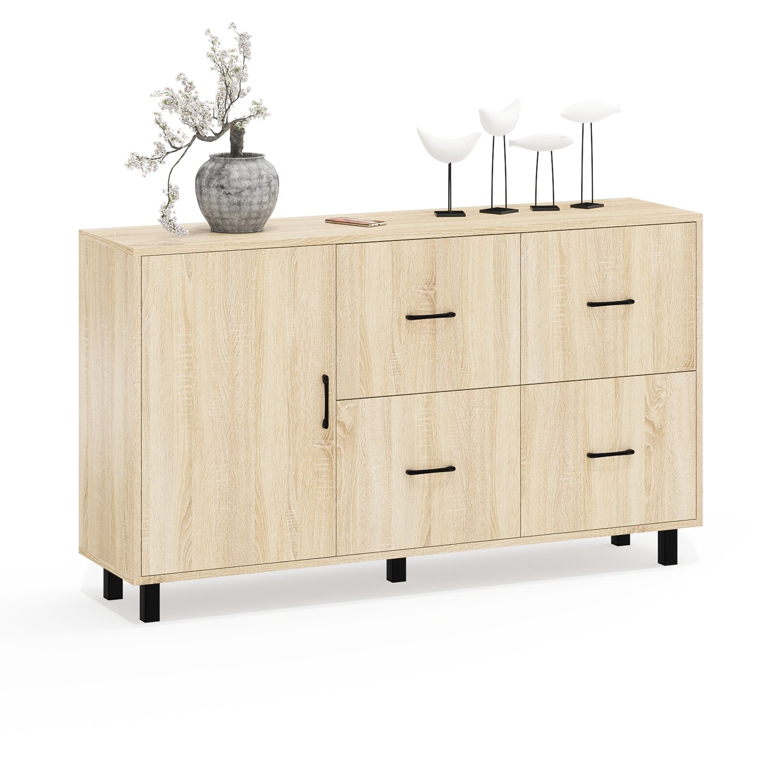 Комод-тумба РВК 125-1504 4-ре ящика и дверка, цвет дуб сонома, ШхГхВ 150,4х37,4х87 см, не универсальная сборка