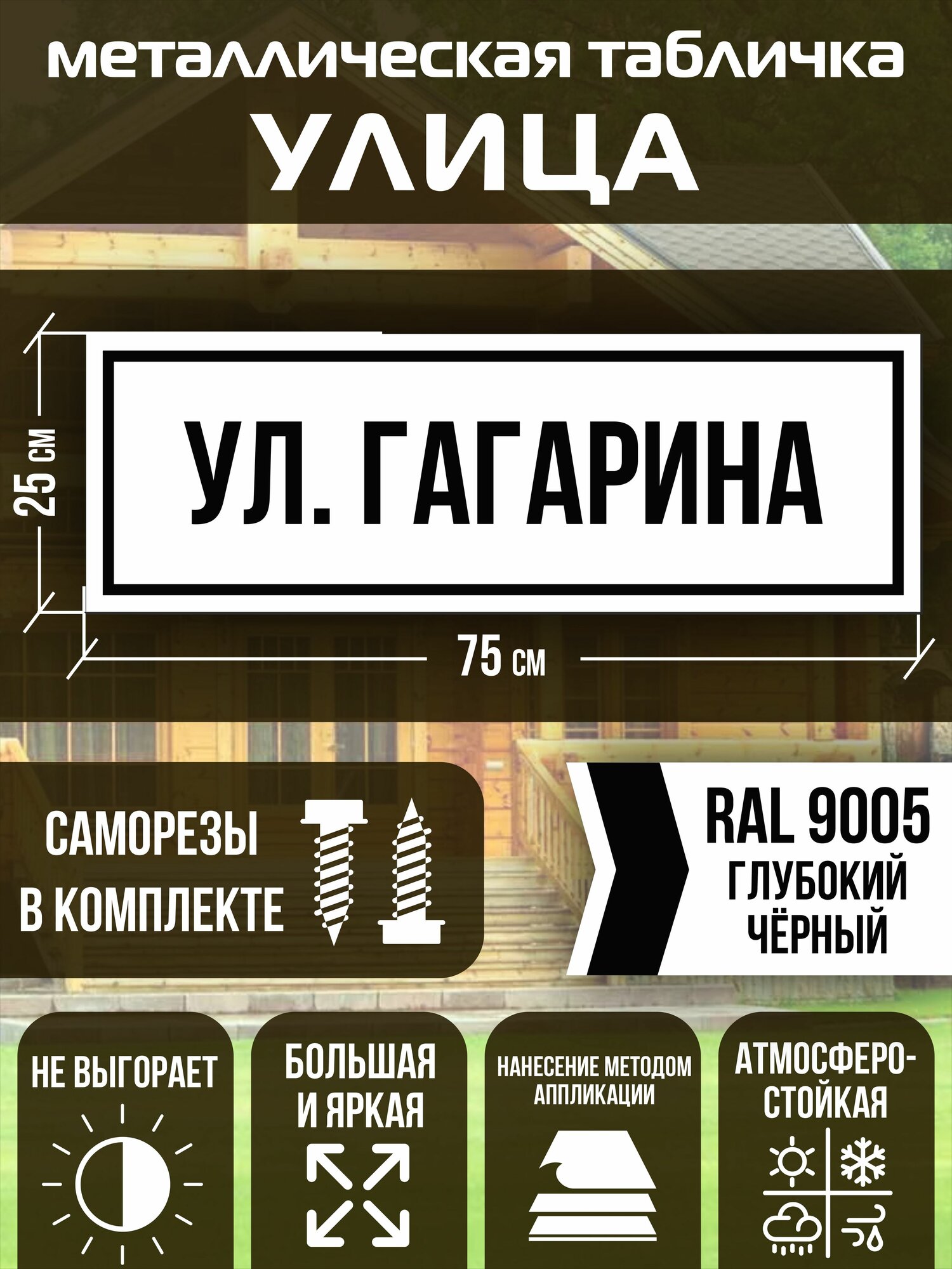 Адресная табличка на дом улица Гагарина RAL 9005 черная