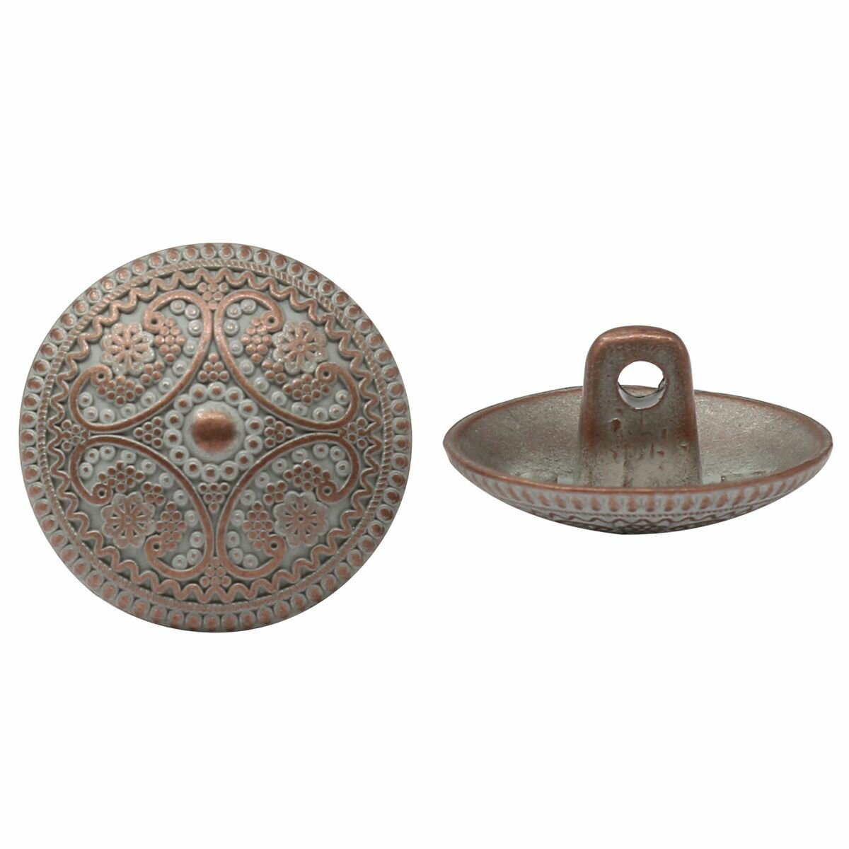 63491 Пуговица 'Узор' 30L (19мм) на ножке, металл, белая медь. 6шт/упак