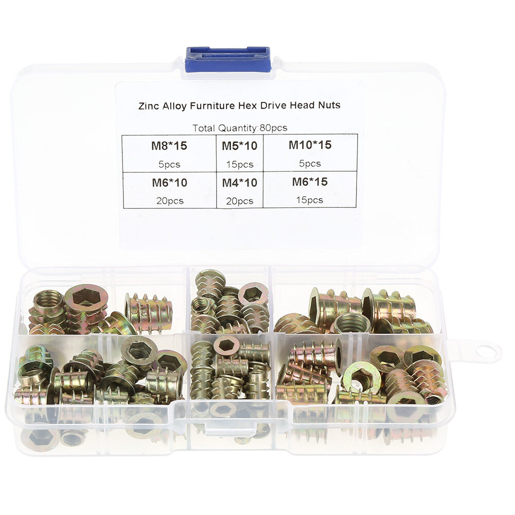 Набор из 80 винтов с шестигранной головкой из цинкового сплава M4/M5/M6/M8/M10 для мебельной фурнитуры.