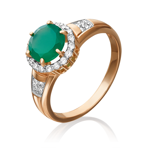 Кольцо, красное золото, 585 проба, фианит, халцедон