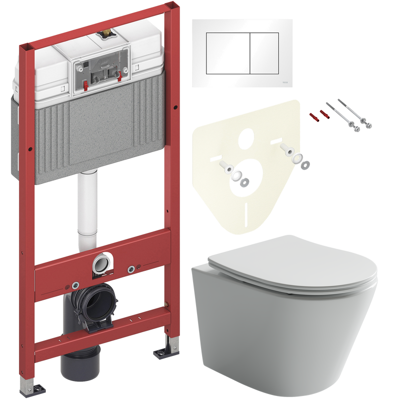 Комплект Унитаз подвесной Ceramicanova Balearica Rimless CN6000 белый + Инсталляция TECE Base 9400413 4 в 1 с кнопкой смыва