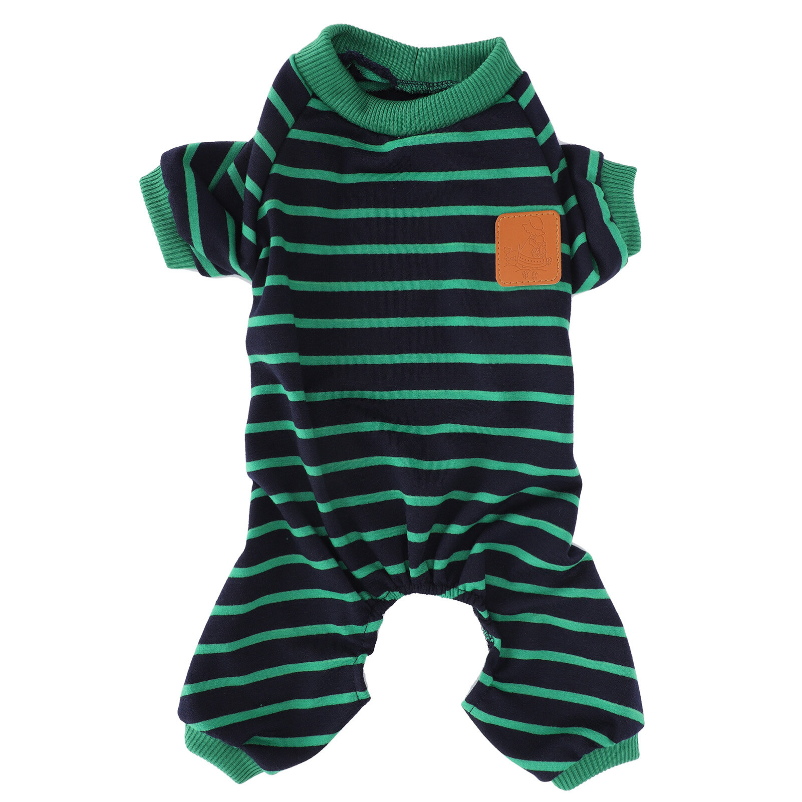 Мягкая вязаная пижама для домашних животных, уютный комбинезон длиной 120 см в полоску для собак, щенков и кошек, зеленый, размер S.