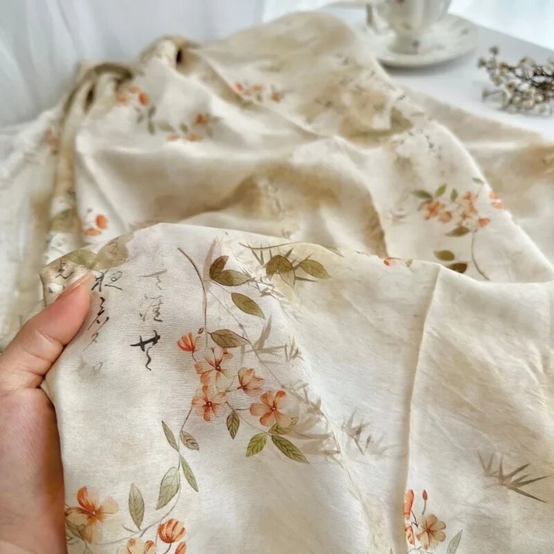 Бамбуковая оранжевая цветочная ткань для пошива 45X140cm