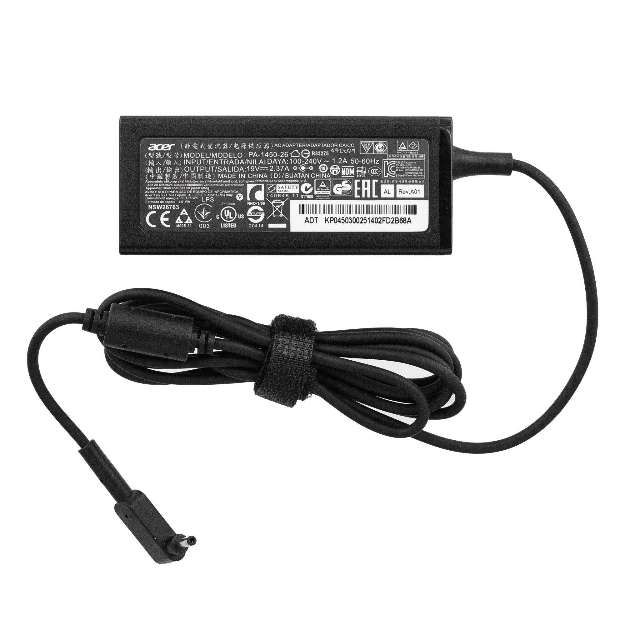 Блок питания 19V 2.37A для ноутбука Acer Extensa 15 EX215-23 / Acer Extensa 15 EX215-54 / Acer Extensa 15 EX215-33 / Acer Extensa 15 EX215-55 / Acer Extensa 15 EX215-32 / Acer Aspire A315-23 / Acer Aspire A315-34 / Acer TravelMate N16Q15 - зарядка 45W