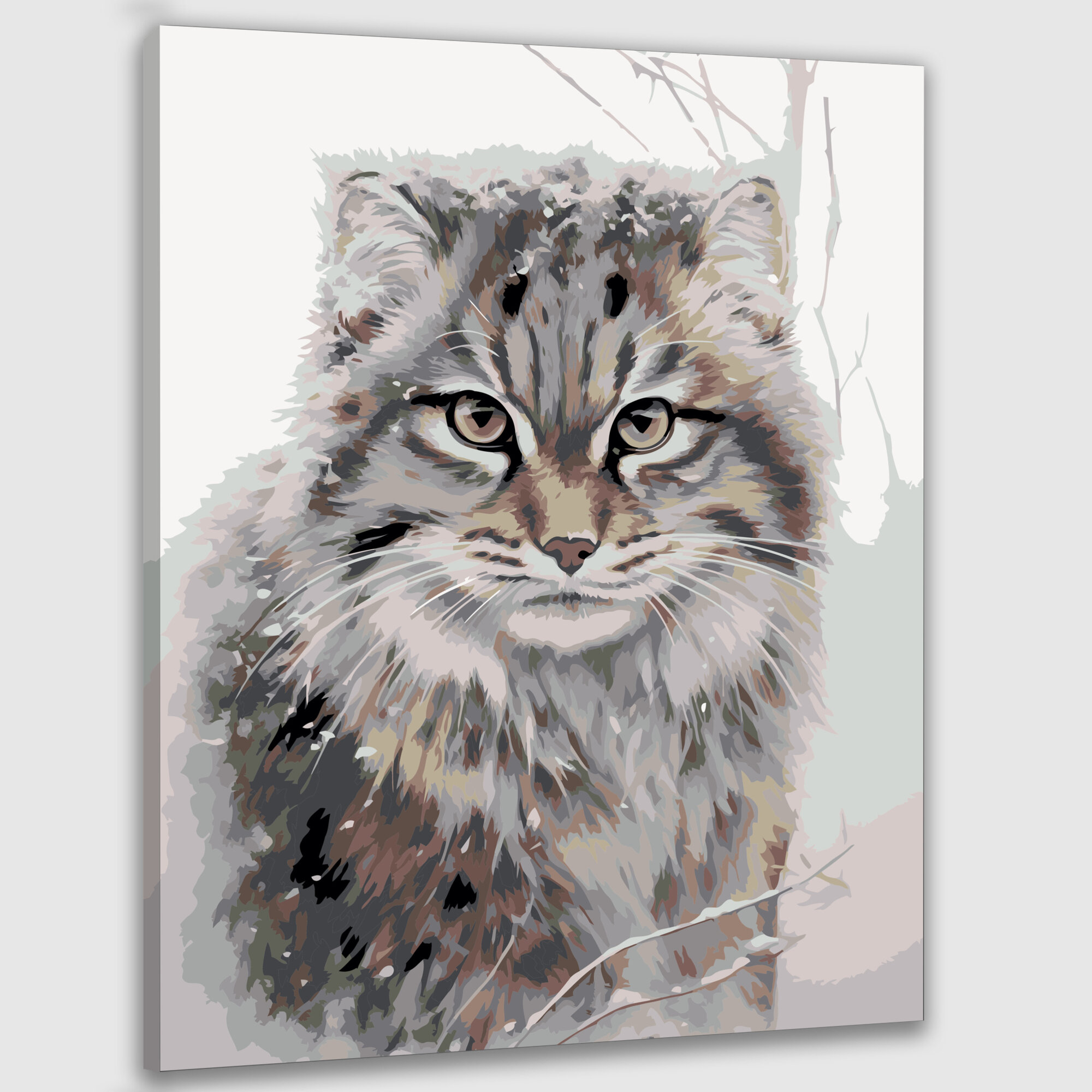 Картина по номерам 40x50 см, манул, графитовый набросок, мех, текстура шерсти, заснеженный мир, графитовые штрихи