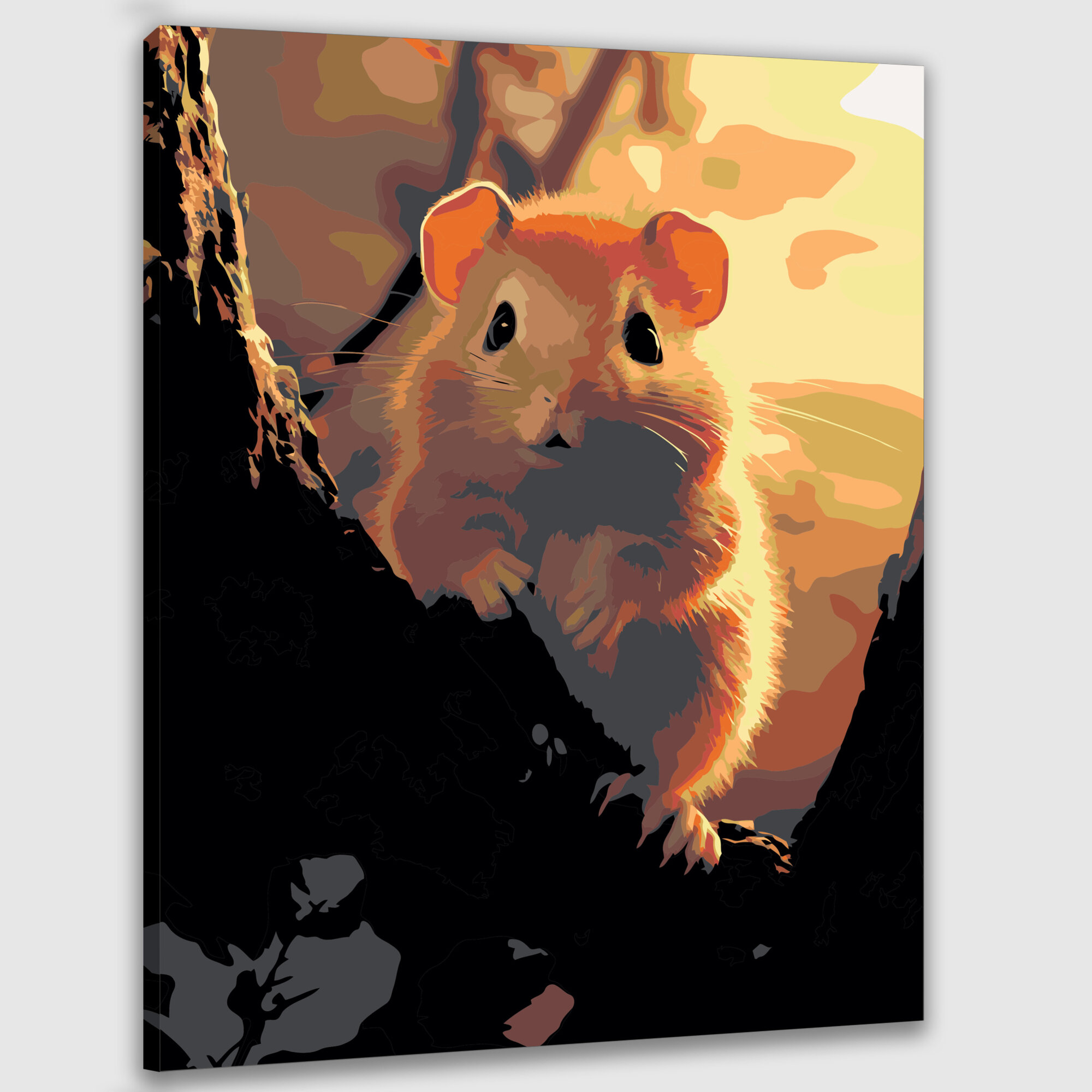 Картина по номерам 40x50 см, хомячок, фотография, высокое разрешение, ветка дерева, крошечные лапки, кора