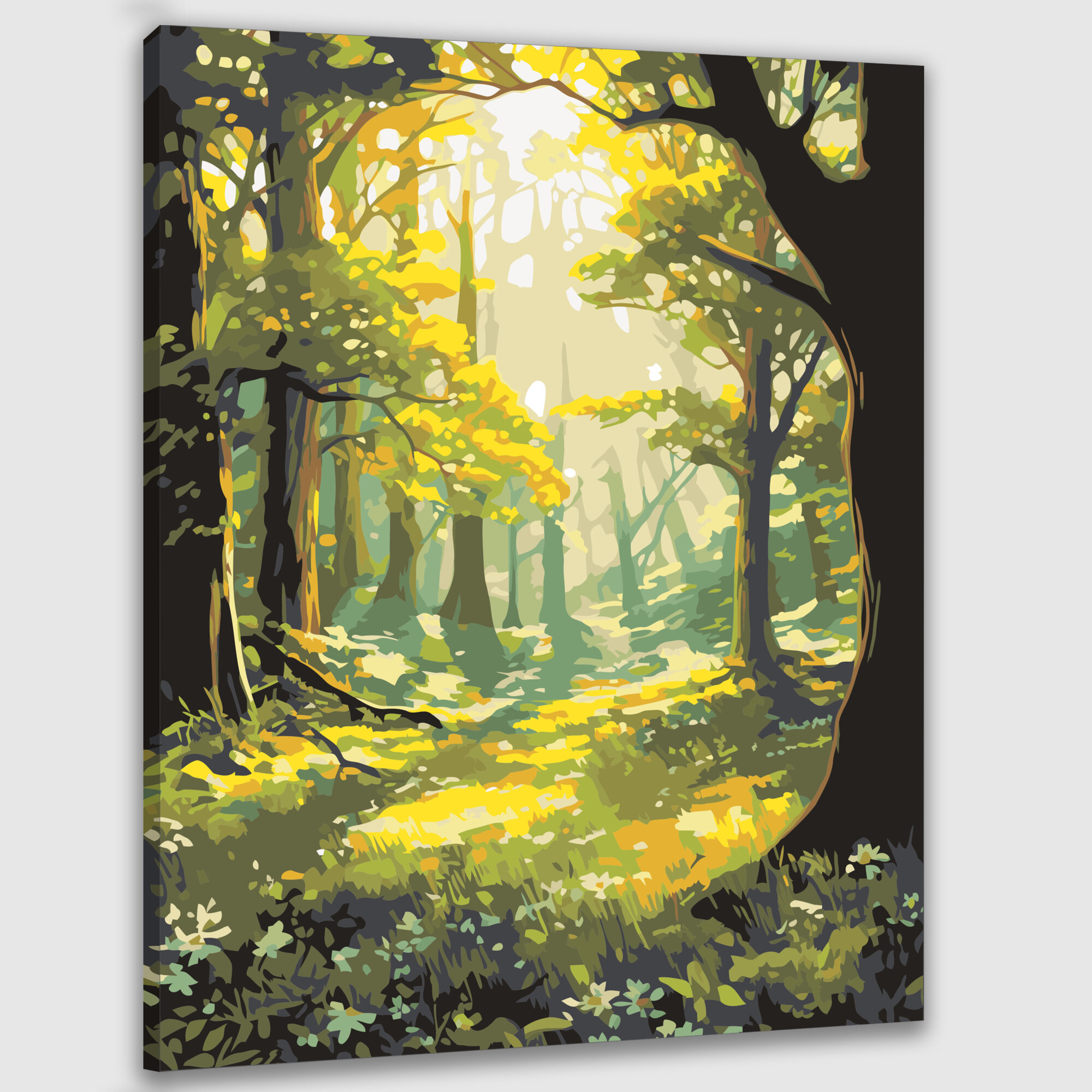 Картина по номерам 40x50 см, солнце, луг, солнечные лучи, дубы, свет и тень, зеленая трава