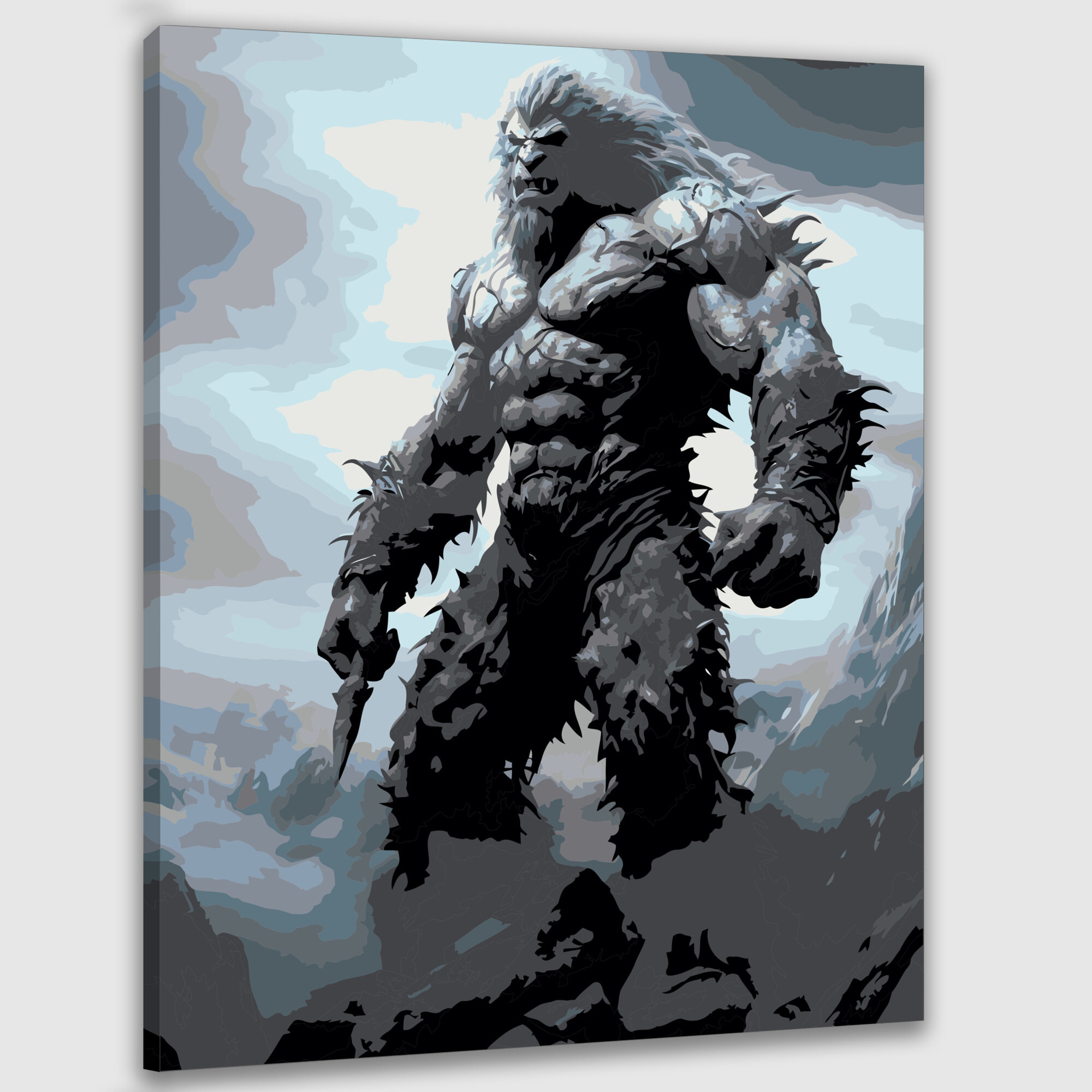 Картина по номерам 40x50 см, воин-берсерк, высокое разрешение, мощь, интенсивность, яростный вой, пустынный пейзаж