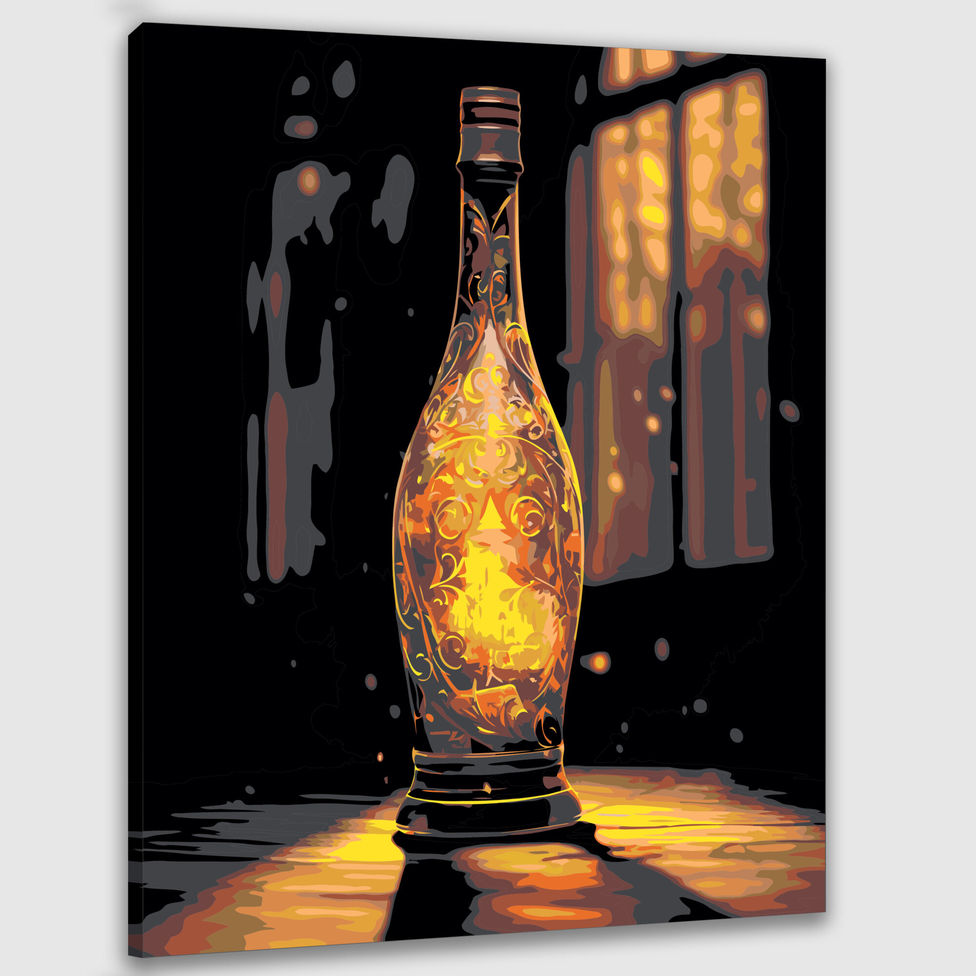 Картина по номерам 40x50 см, винтажное вино, бутылка, цифровая иллюстрация, стеклянная поверхность, замысловатые узоры