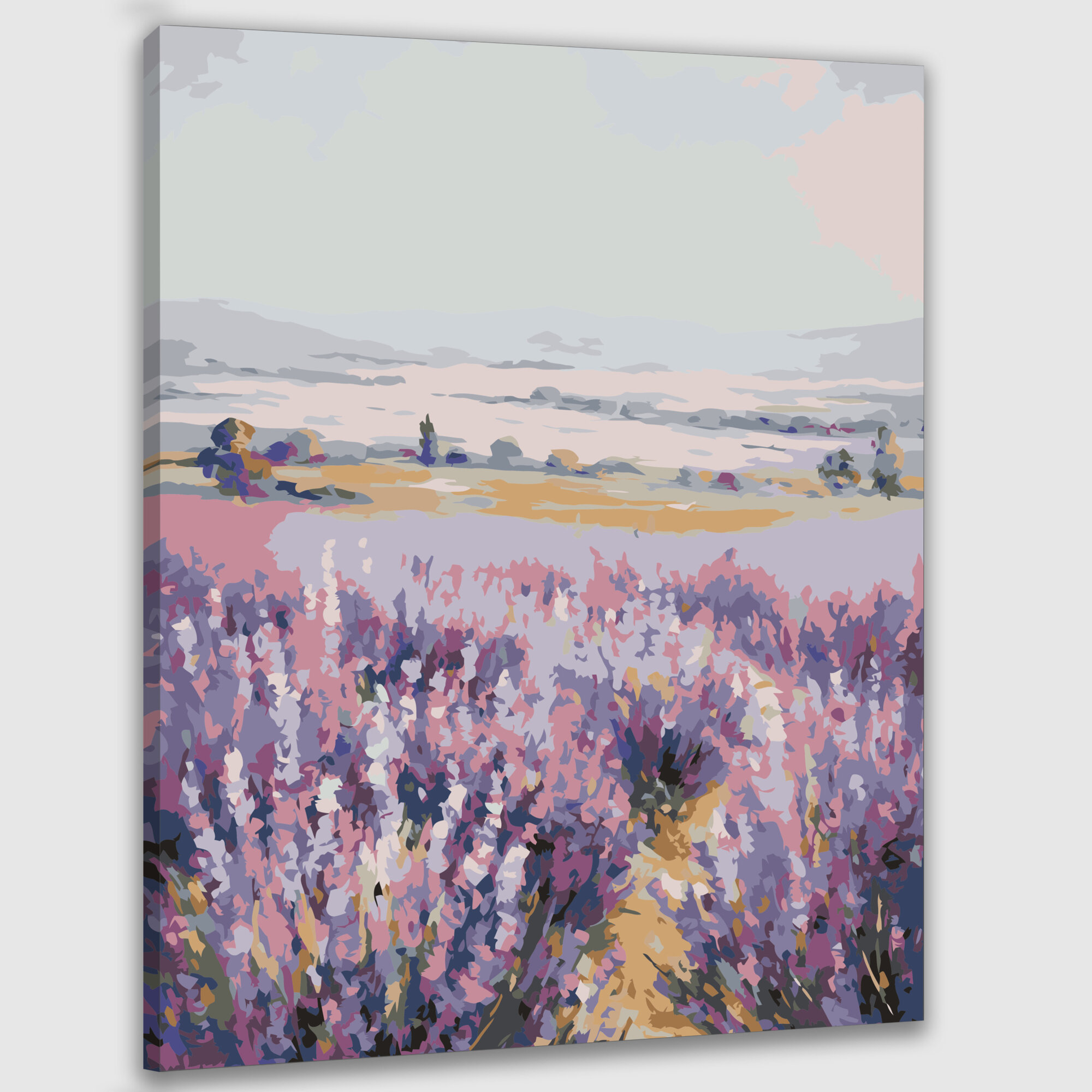 Картина по номерам 40x50 см, картина, масло, поле, лаванда, фиолетовые цветы, лепестки, аромат, мазки кисти, движение