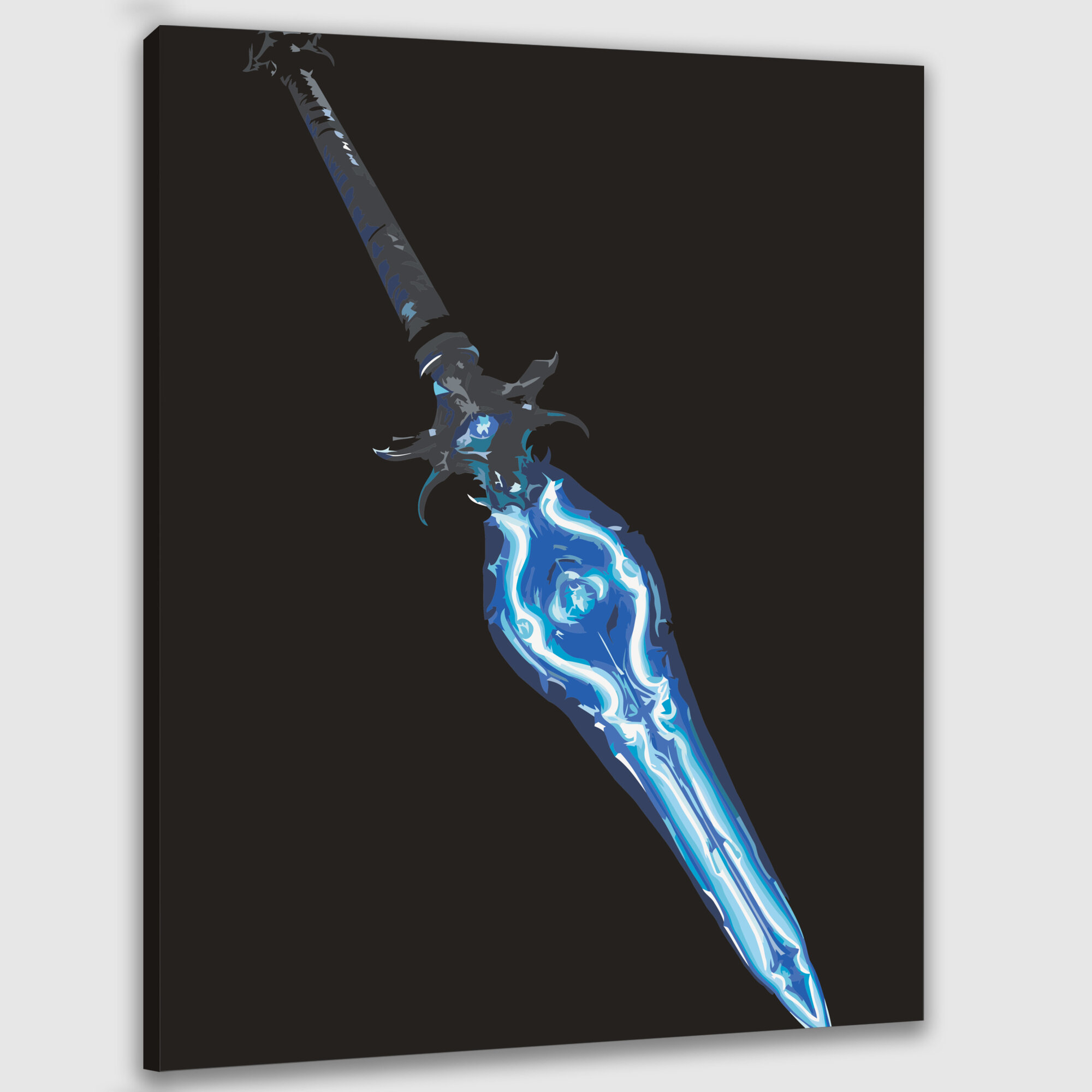 Картина по номерам 40x50 см, меч, футуристический, цифровой, иллюстрация, гладкий, мощный, свечение, голубое, свет