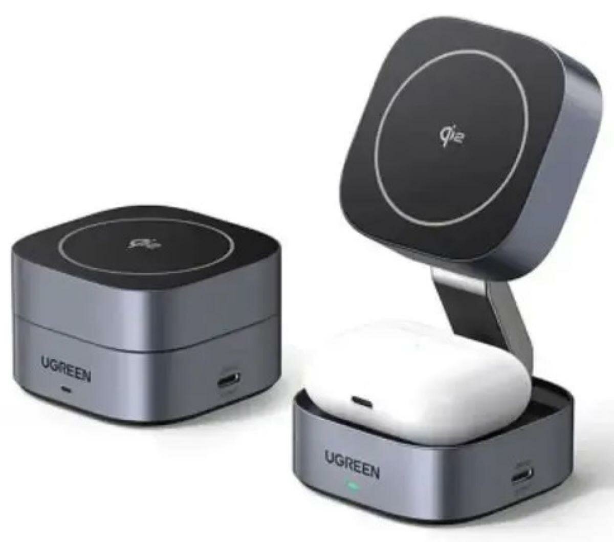 Беспроводное зарядное устройство UGREEN W702 (35316) 2-in-1 Magnetic Wireless 15W Черный RU