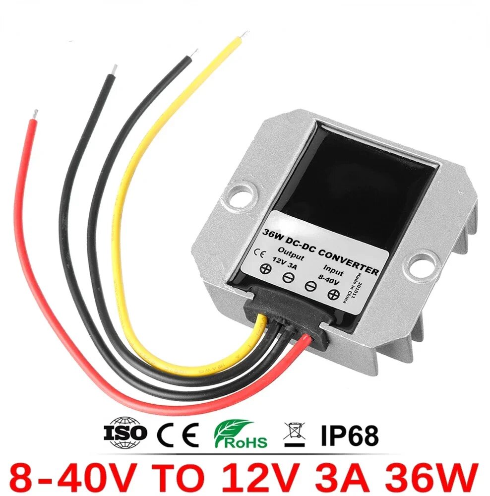 DC-DC преобразователь 8-40V to 12V 3A 36W IP68