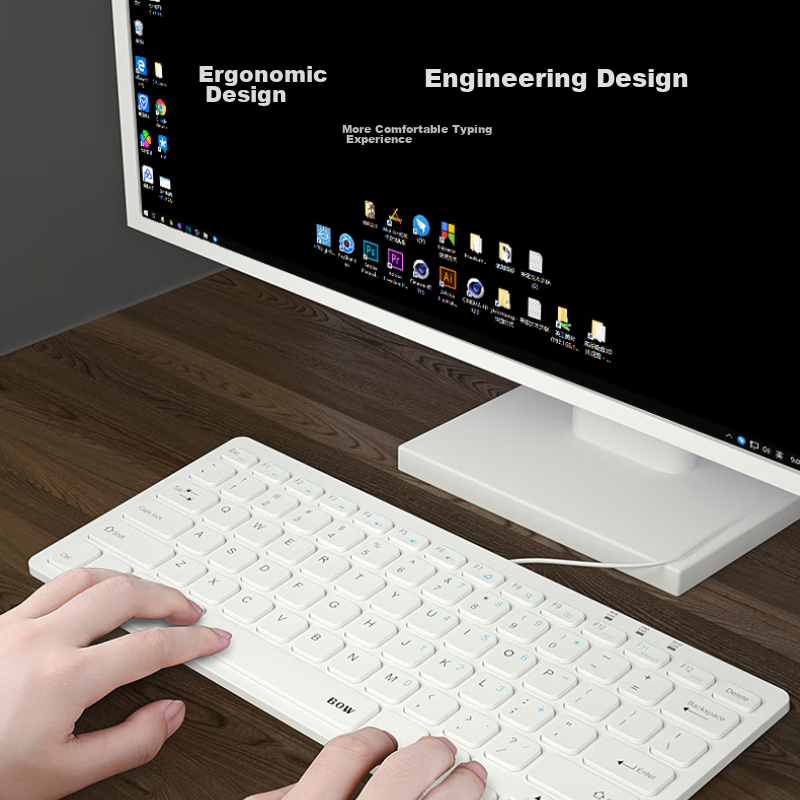 Hangshi (BOW) HW098A Keyboard, Wired Keyboard, Office Keyboard, Ultra-Thin Portable Keyboard, 78 Keys, Desktop And Laptop Keyboard, Chocolate Keys, White