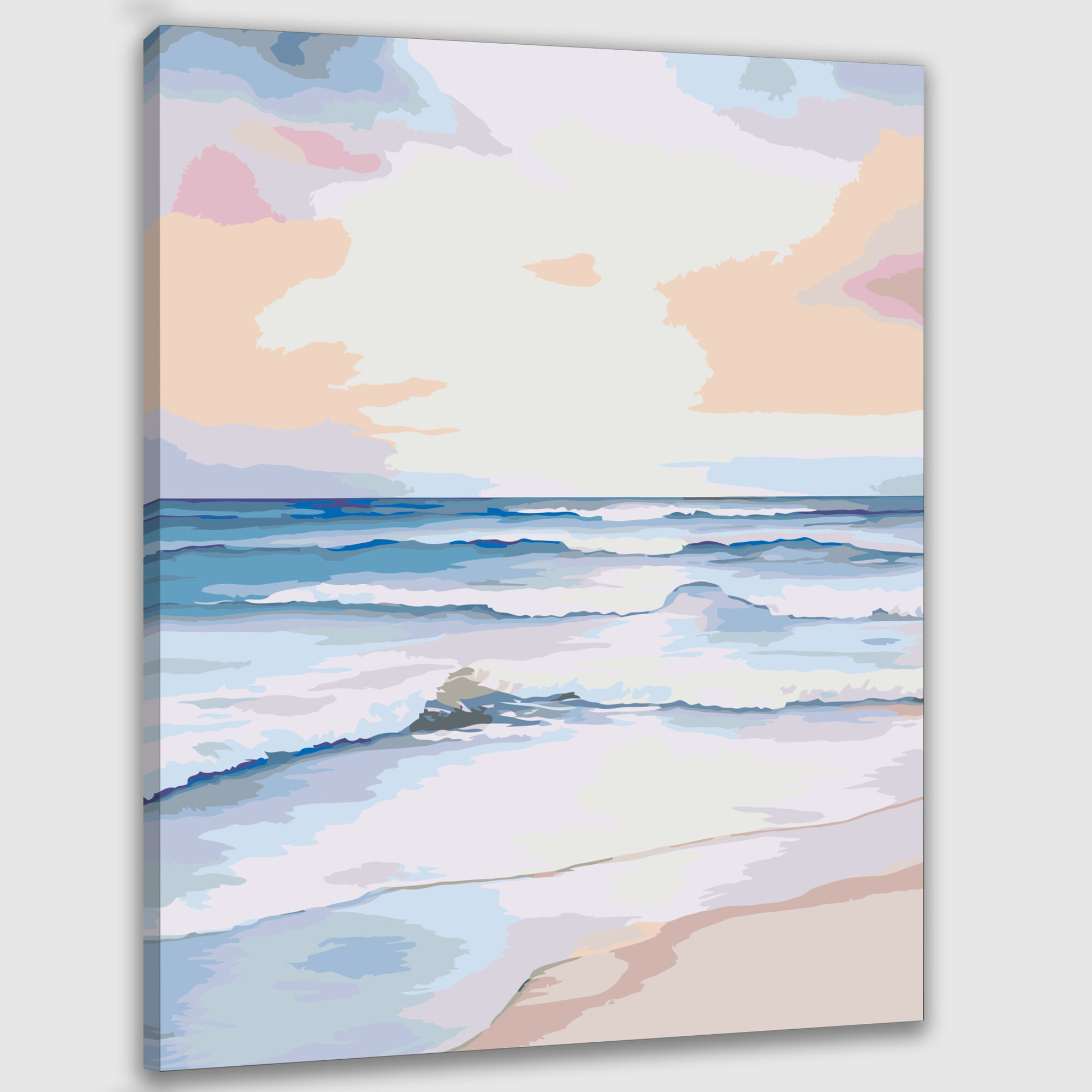 Картина по номерам 40x50 см, акварель, морской пейзаж, тихий пляж, рассвет, пастельные краски, небо, воды, мазки кисти