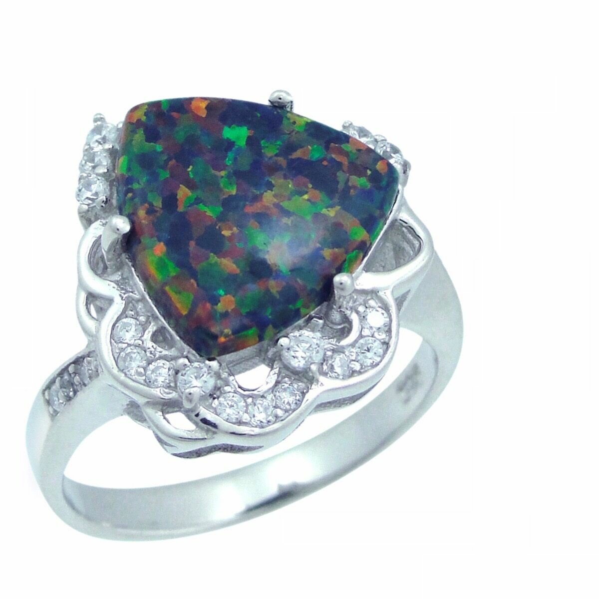 Кольцо тонкое, серебро, 925 проба, родирование, фианит, опал синтетический