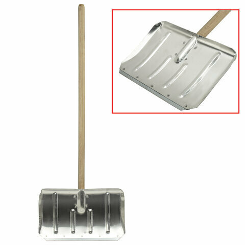 Лопата снеговая 50х33см, алюминиевая усиленная ребрами жесткости, деревянный черенок 130см, армирующая металлическая планка на клепках, лтсе